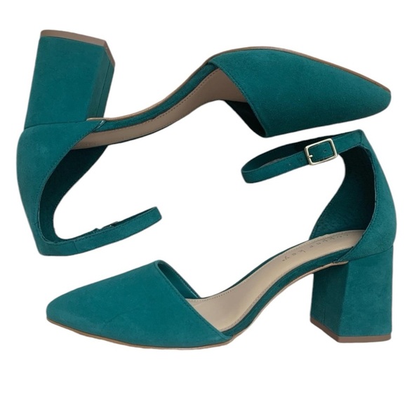 Copper Key | Shoes | Copper Key Emerald Suede Pointed Toe Block Heel ...